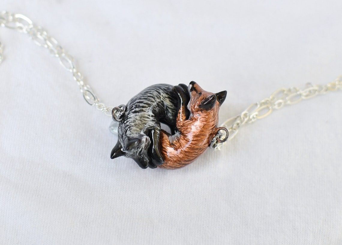 Interlocking Fox Love Necklaces His and Hers Cuddle Couple - Etsy