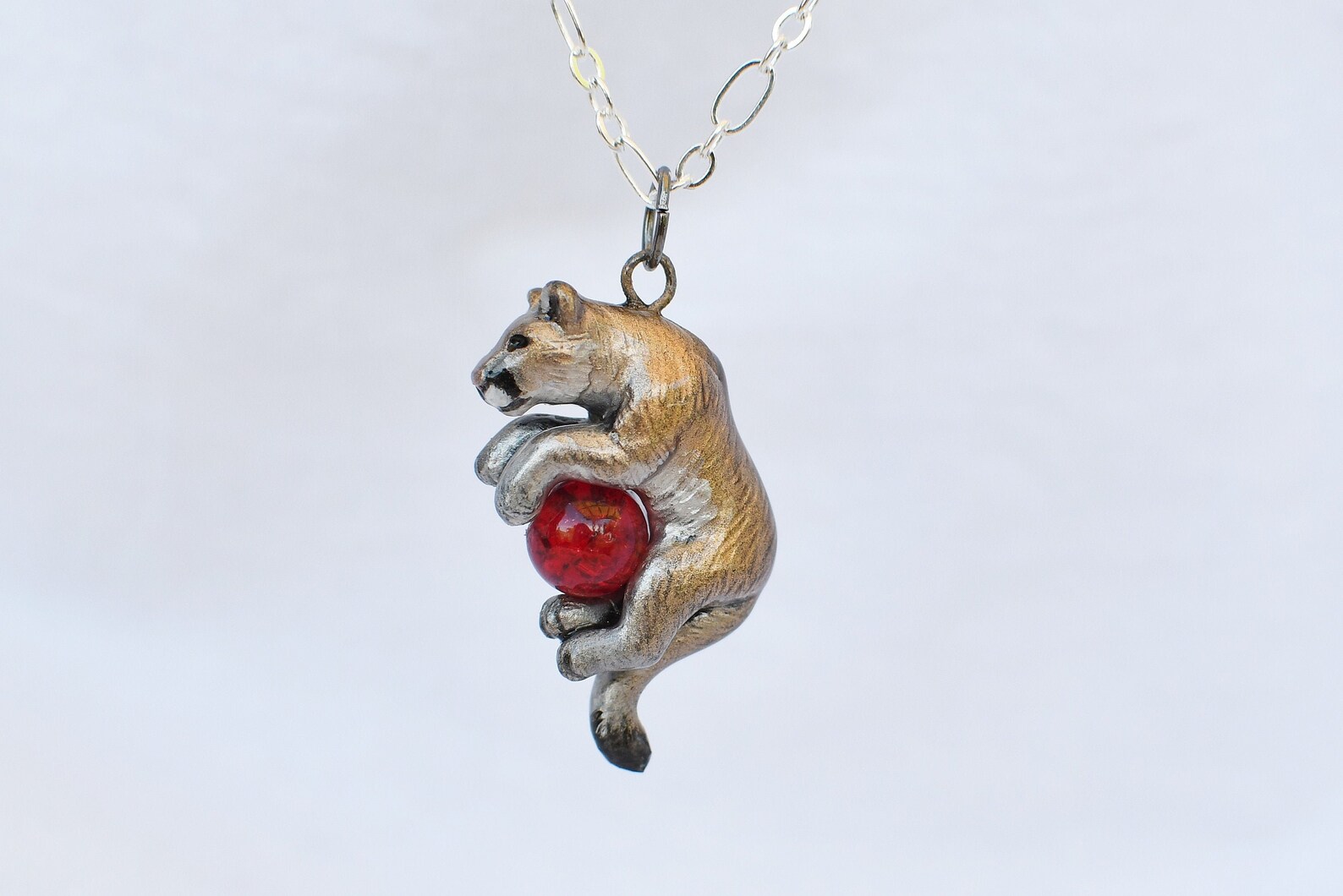 Cougar Necklace With Custom Color Gem Mountain Lion Puma - Etsy