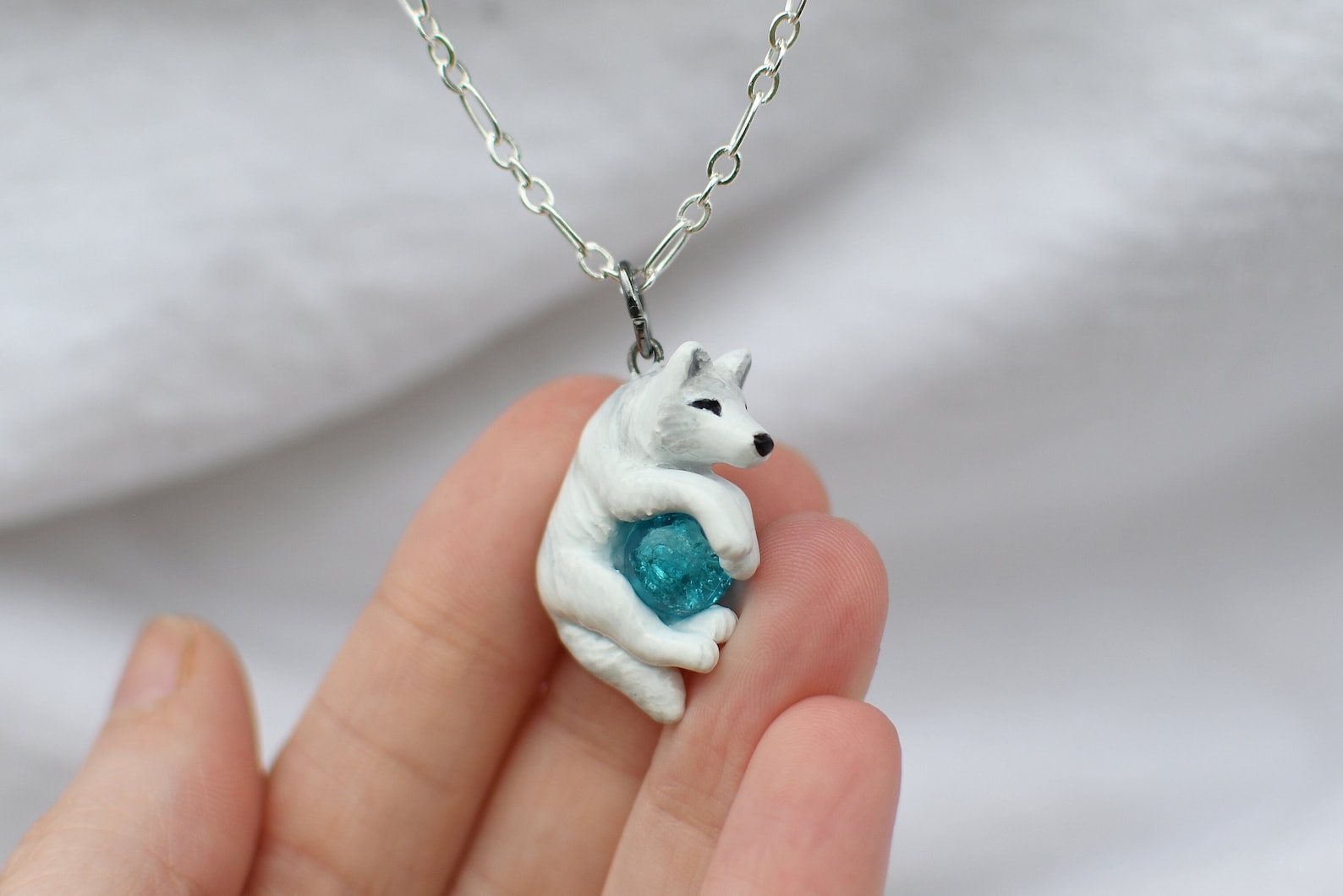 Dainty White Wolf Necklace With Custom Color Gem - Etsy