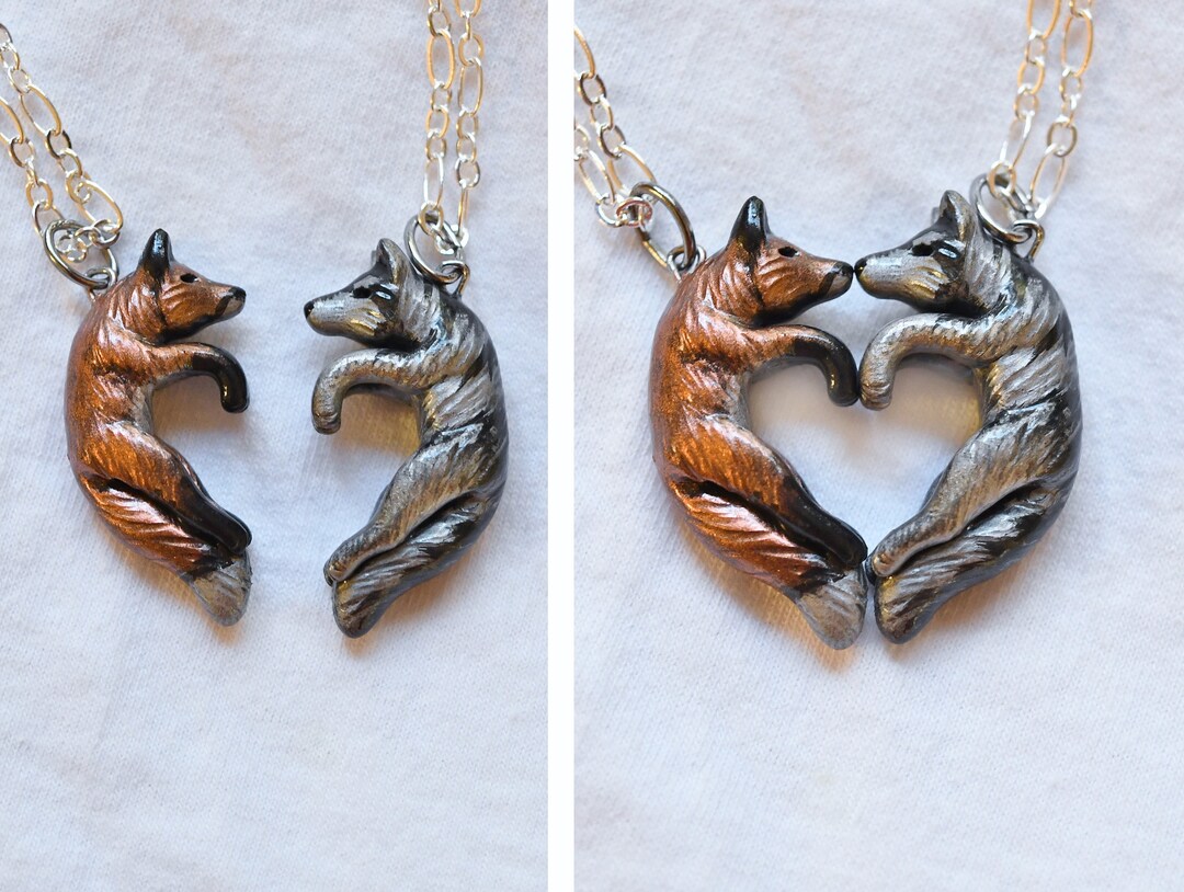 Wolf and Fox Love Necklace His and Hers Heart Kissing Couple - Etsy Canada