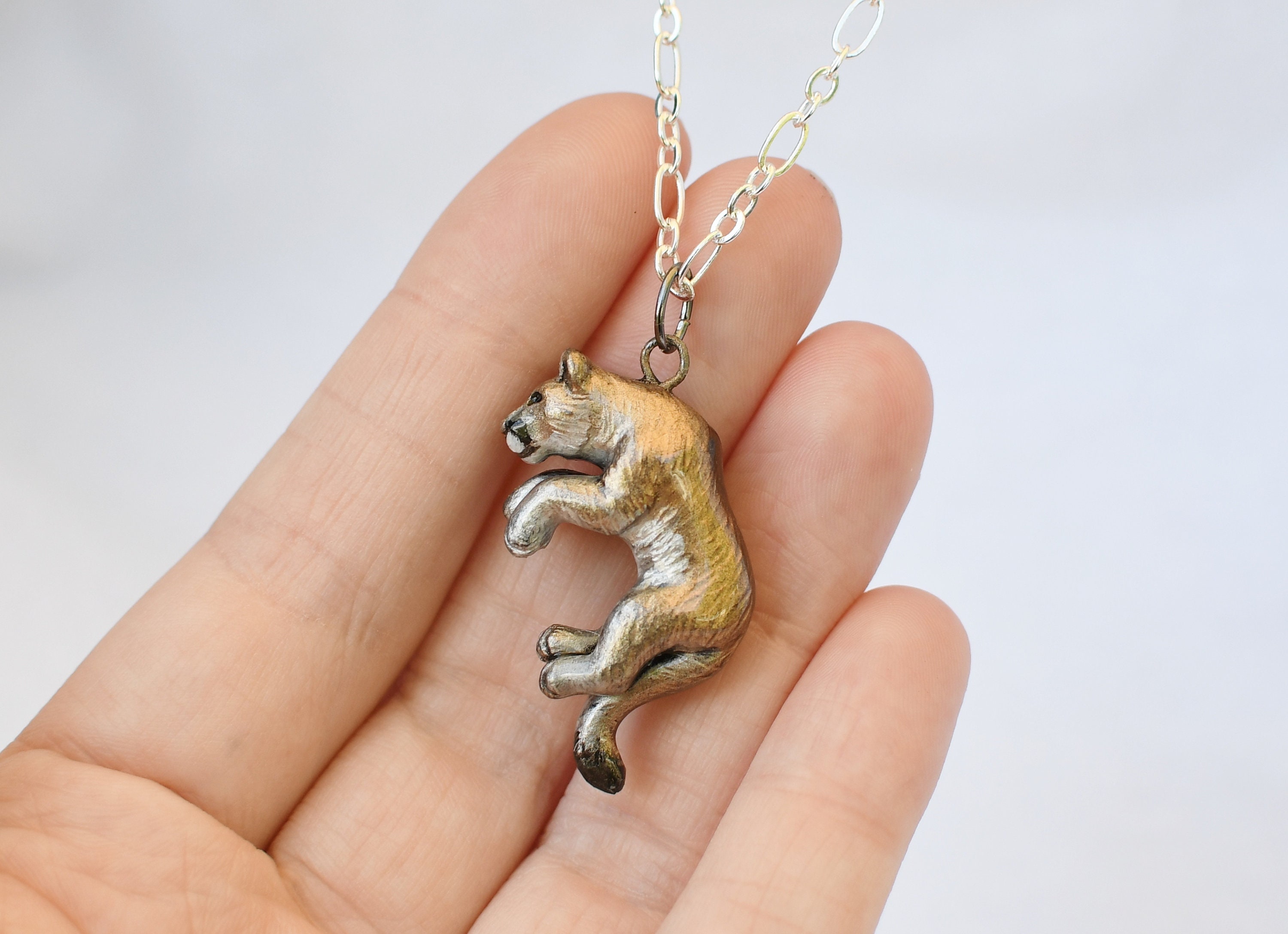 Cougar Necklace Mountain Lion Pendant Puma Charm - Etsy