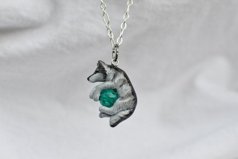 Dainty Grey Wolf Necklace With Custom Color Gem - Etsy