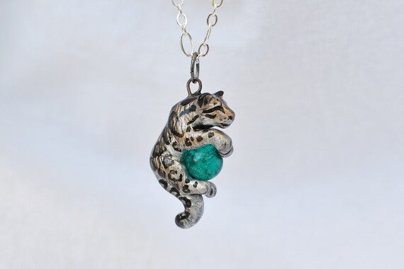 Clouded Leopard Necklace With Custom Color Gem | Etsy