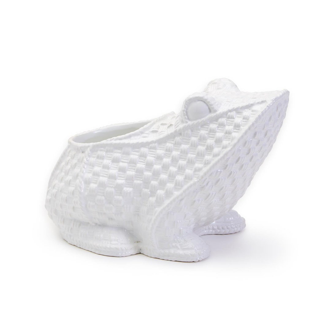 Faux Wicker Rattan Basketweave Ceramic White Frog Planter - Etsy