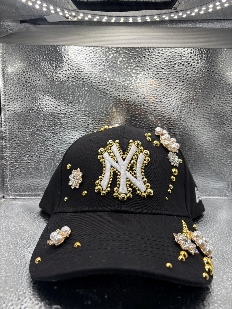Pearl Flower Gold Black NY Yankees Hat - Etsy