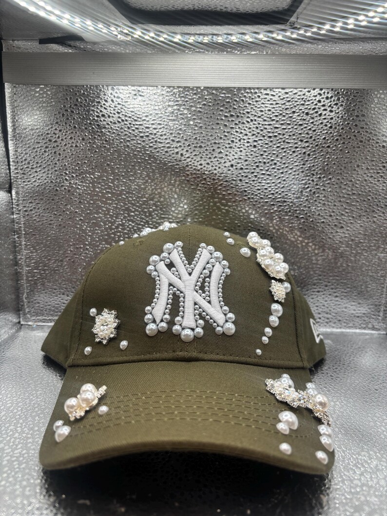 Pearl Flower Olive Green NY Yankees Hat - Etsy