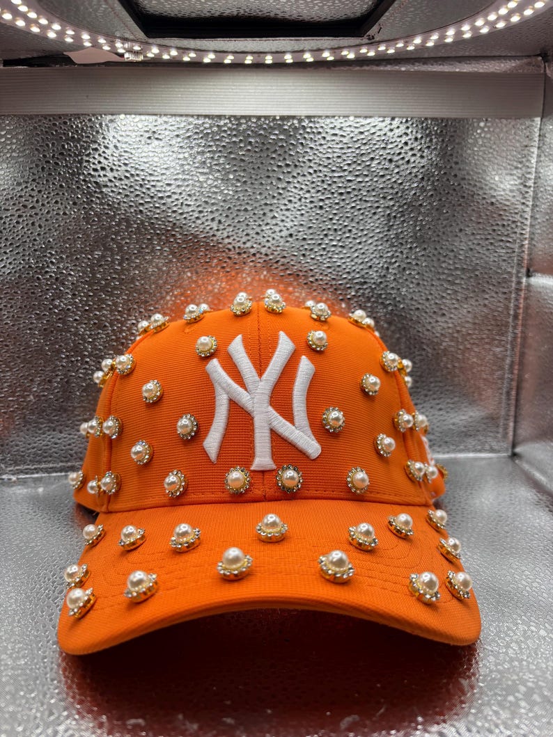 Blinged Out Orange NY Yankees Hat - Etsy