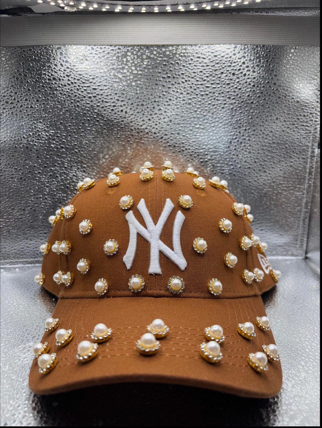 Blinged Out Pearl Brown NY Yankees Hat - Etsy