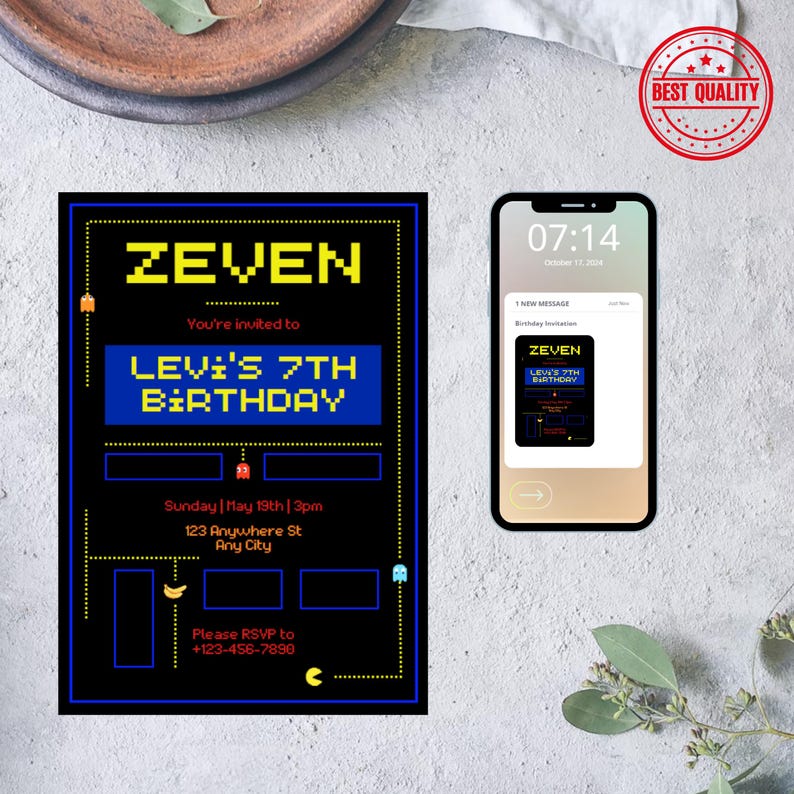 Pacman Birthday Invitation Template for Boys Kids Arcade Birthday ...