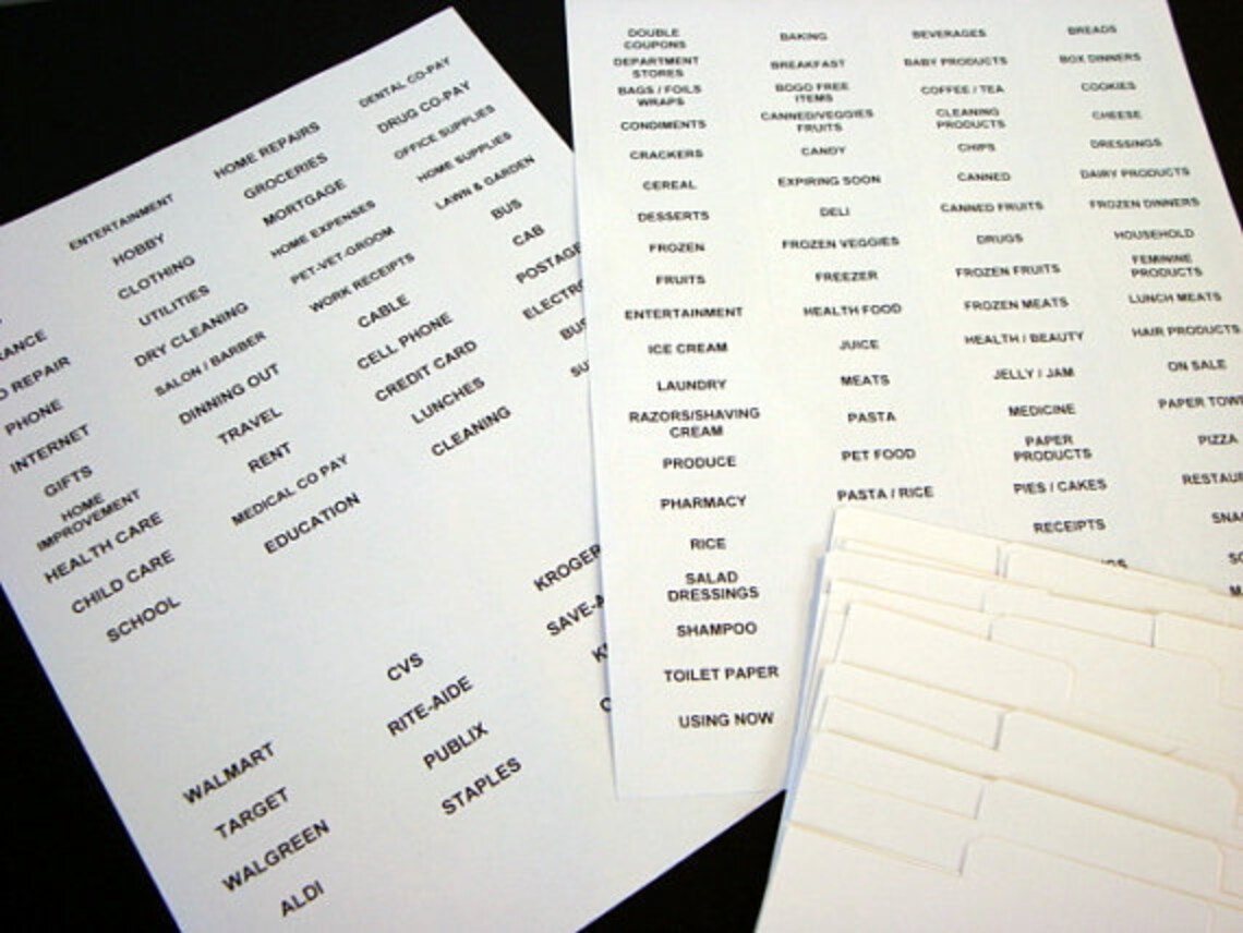 Coupon Organizer Tab Divider Cards Pack of 20 - Etsy