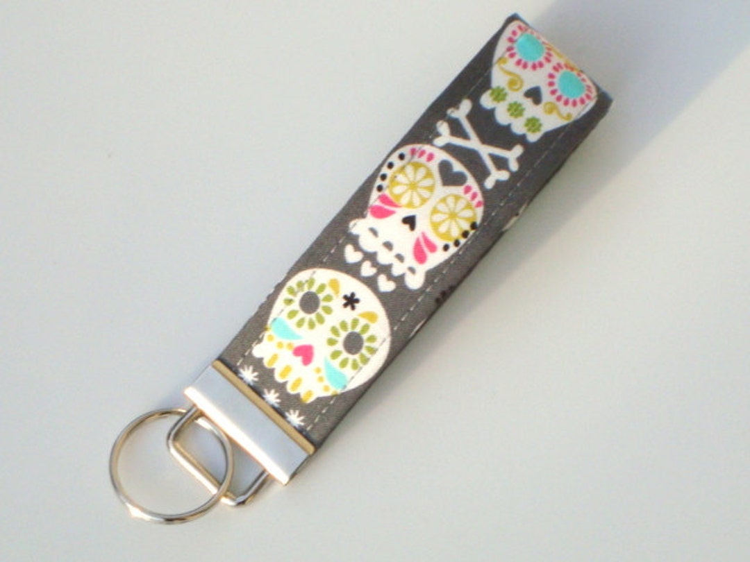Wristlet Key Fob Key Chain Bonehead Sugar Skull - Etsy