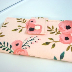 Fabric Checkbook Cover , Checkbook Holder Watercolor Blush Rose Floral ...