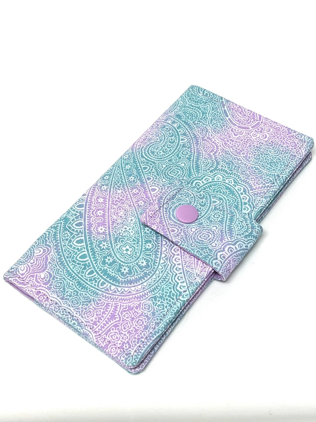 Fabric Checkbook Cover, Holder - Pretty Green Paisley, Turquoise and ...
