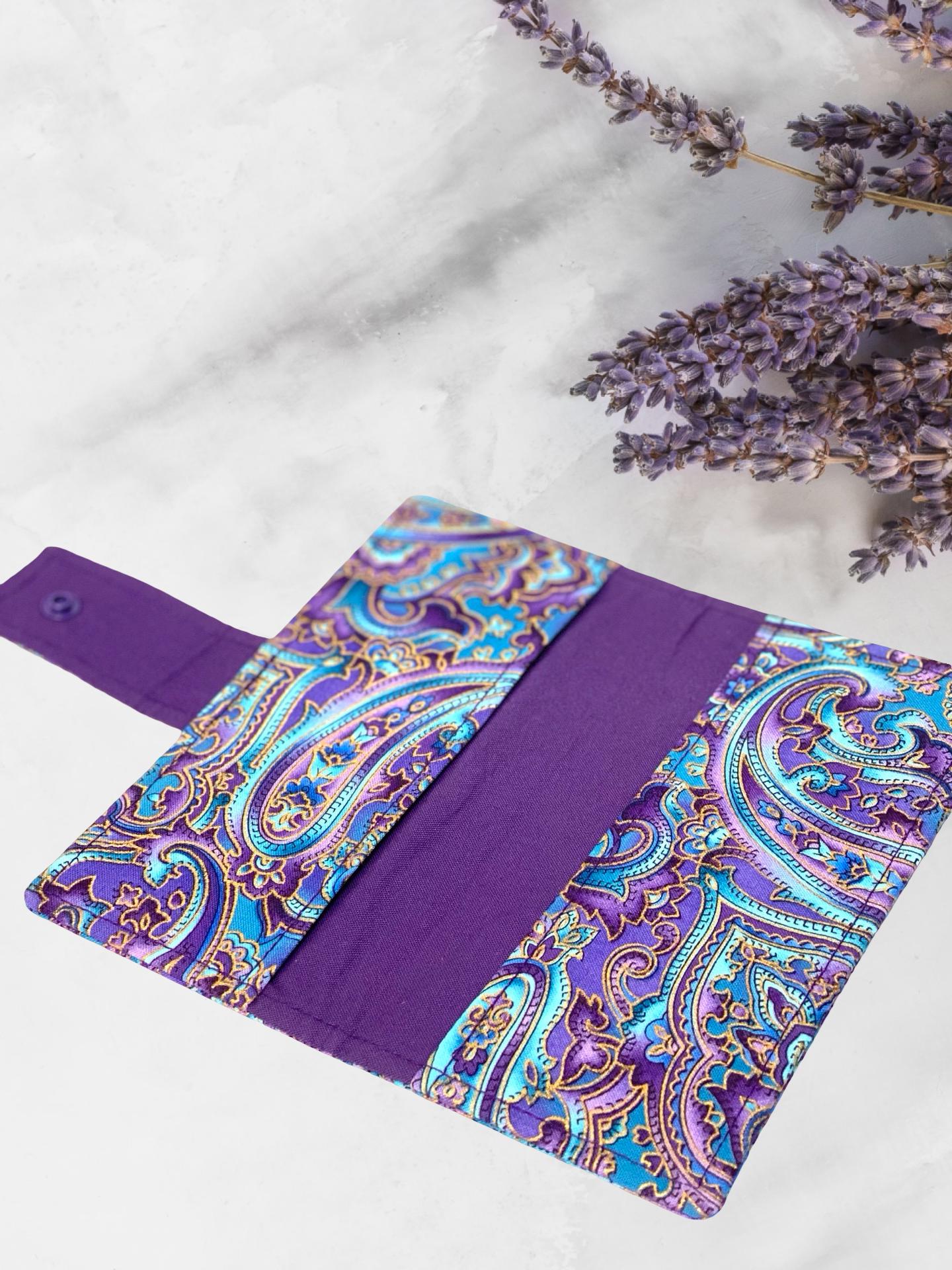 Fabric Checkbook Cover: Blue Purple Paisley Cotton Holder - Etsy