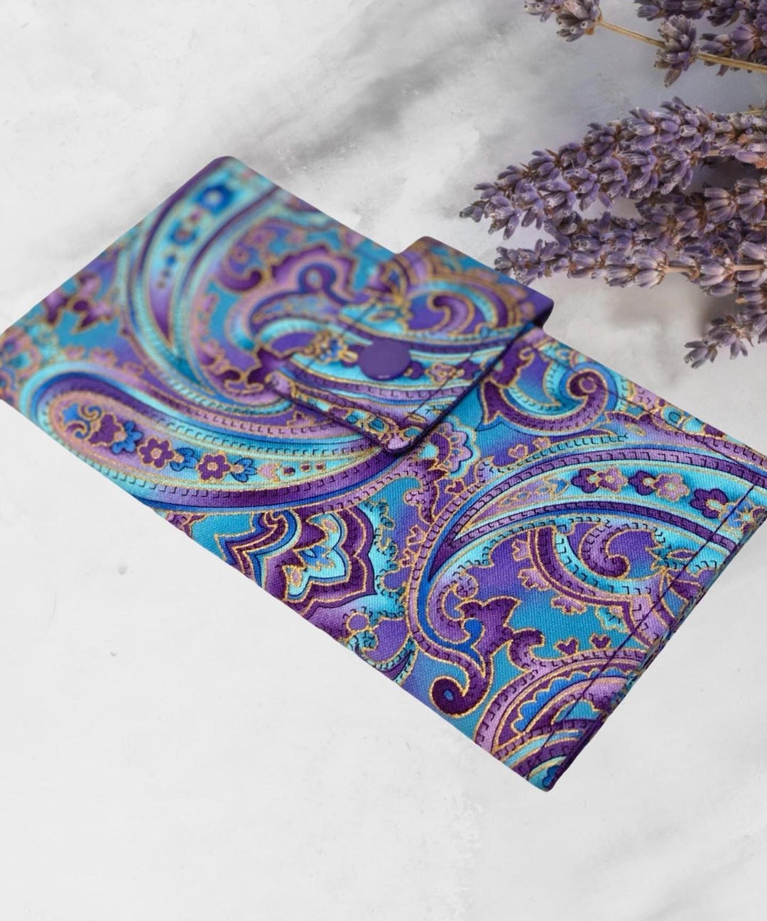 Fabric Checkbook Cover: Blue Purple Paisley Cotton Holder - Etsy