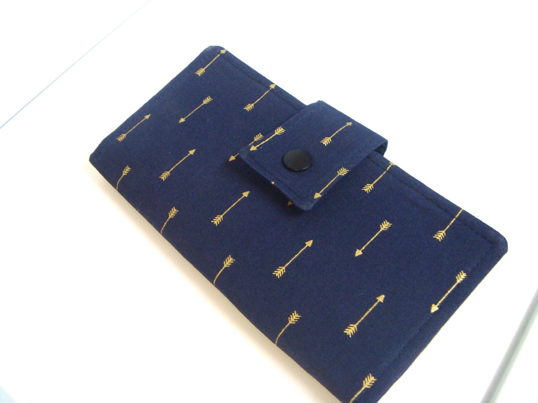 Navy Blue Fabric Checkbook Cover: Gold Arrow Print, Coupon Holder - Etsy