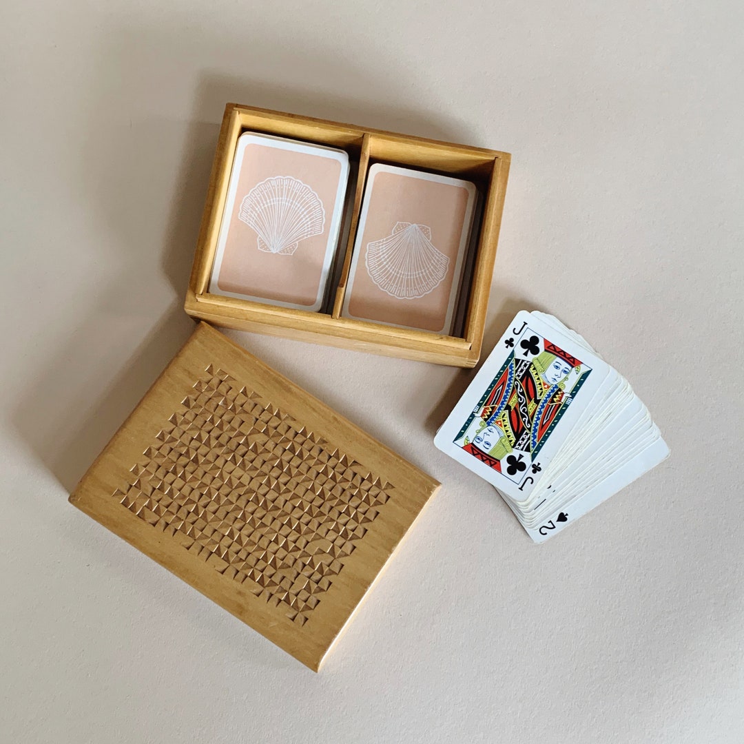PLAYING CARD BOX // Shell Playing Cards, With Wood Handmade Storage Box ...