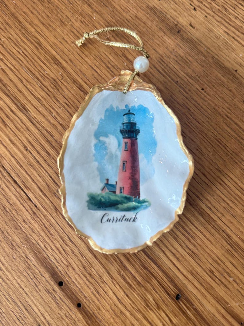NC Lighthouses - Gilded Oyster Shell Ornament - Bodie, Hatteras ...