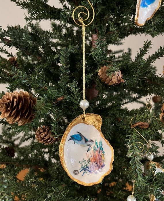 Sea Turtle Design Gilded Oyster Shell Ornament B 103 - Etsy