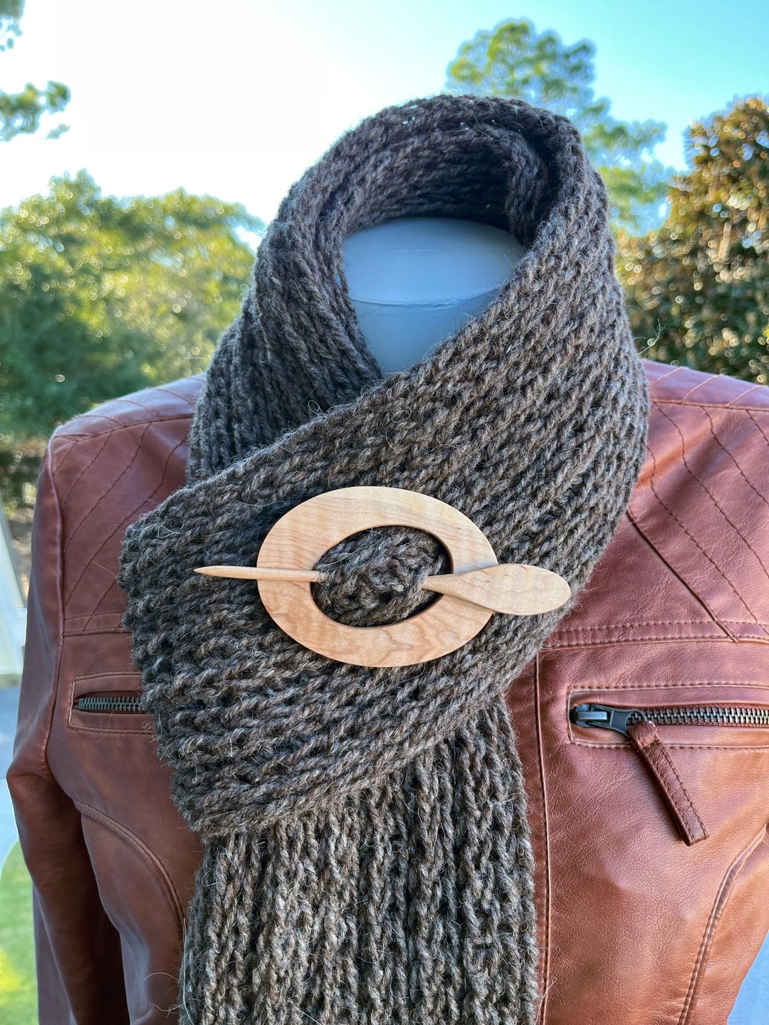 Wooden Shawl Pin, Curly Maple Wood, Scarf Pin, Asymmetrical Oval - Etsy