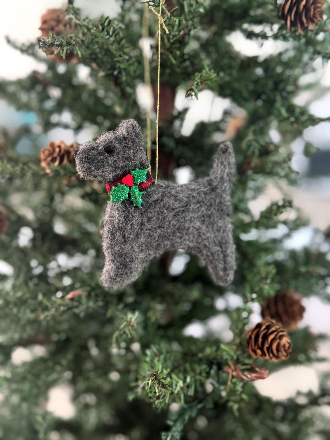 Needle Felted Scottish Terrier Ornament: Wool Dog With Plaid Collar - Etsy