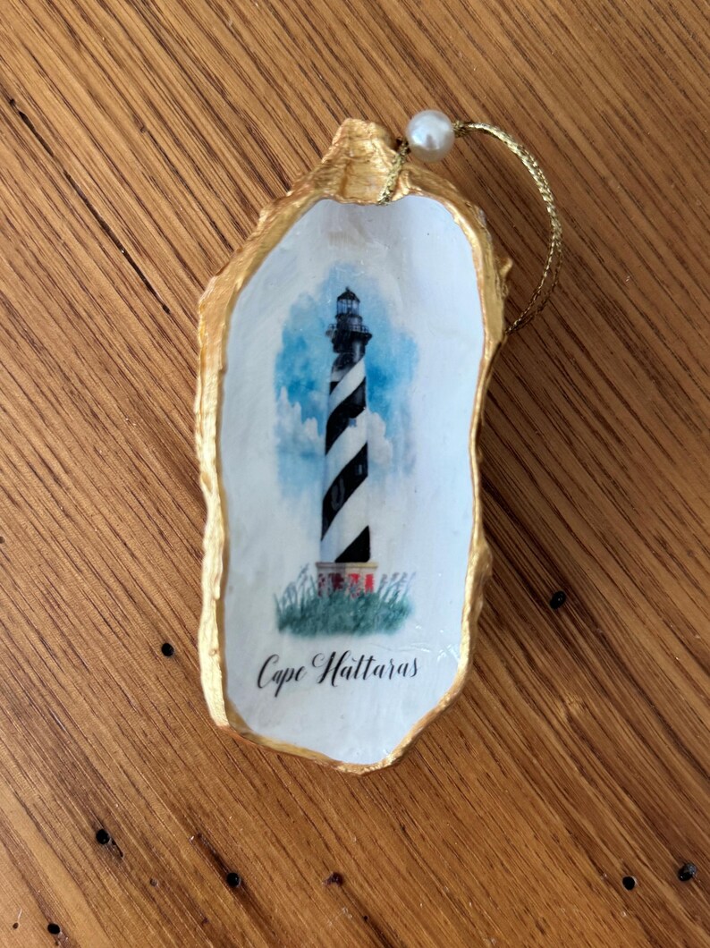 NC Lighthouses - Gilded Oyster Shell Ornament - Bodie, Hatteras ...