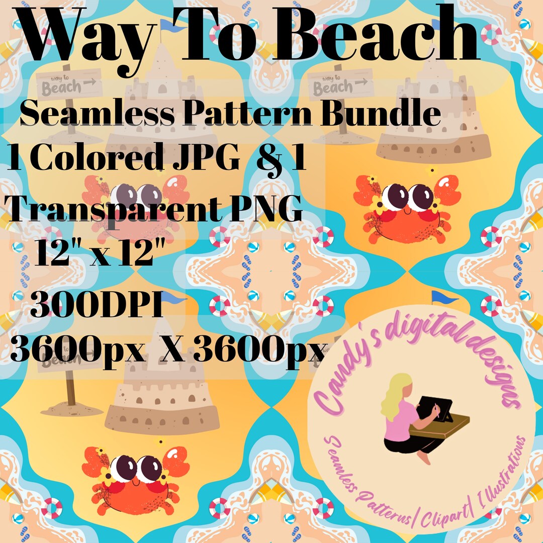 Beach Crab Seamless Pattern PNG JPG | Cute Sandcastle Ocean Digital ...