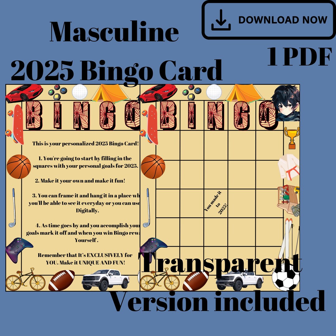 2025 Men's Blank Bingo Card Template – Editable US Letter Size PDF ...