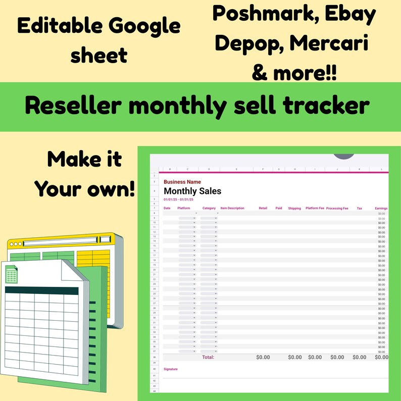 Reseller Monthly Sales Tracker Google Sheet | Printable & Digital ...