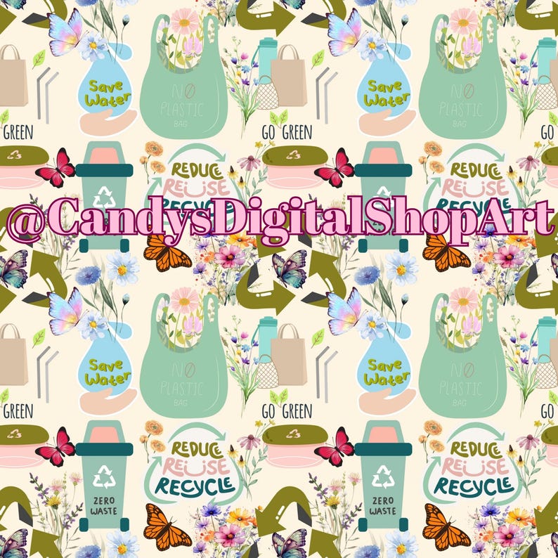 Reduce Reuse Recycle Seamless Pattern | Eco-friendly Digital Paper ...