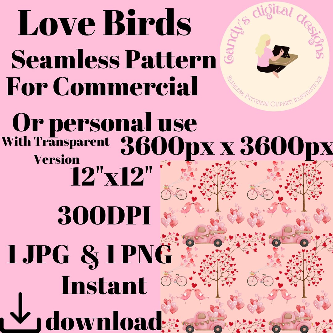 Valentine's Day Love Birds Digital Pattern- Seamless Background With ...
