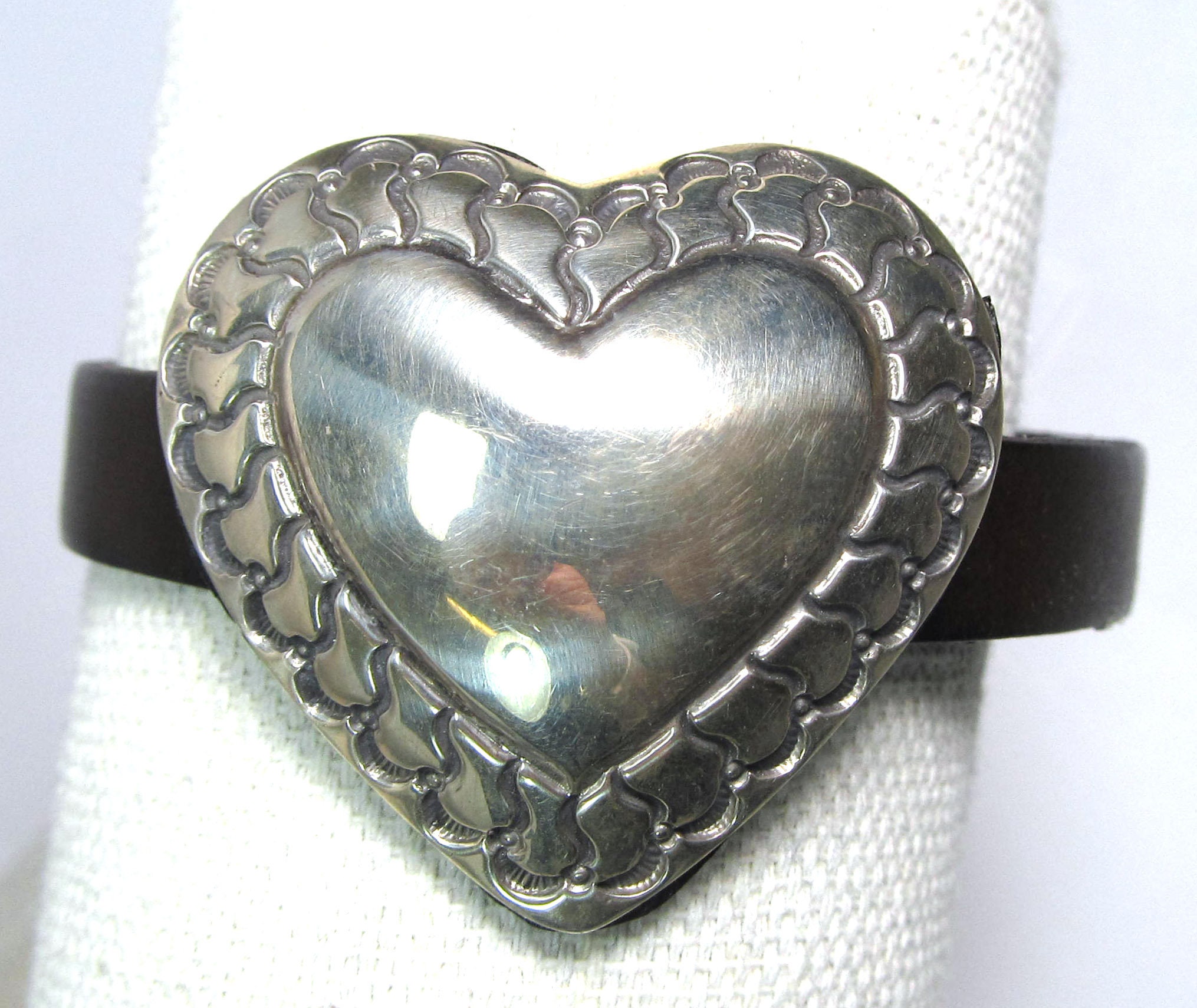 Sterling Silver Vintage Heart Concho on Spanish Leather - Etsy