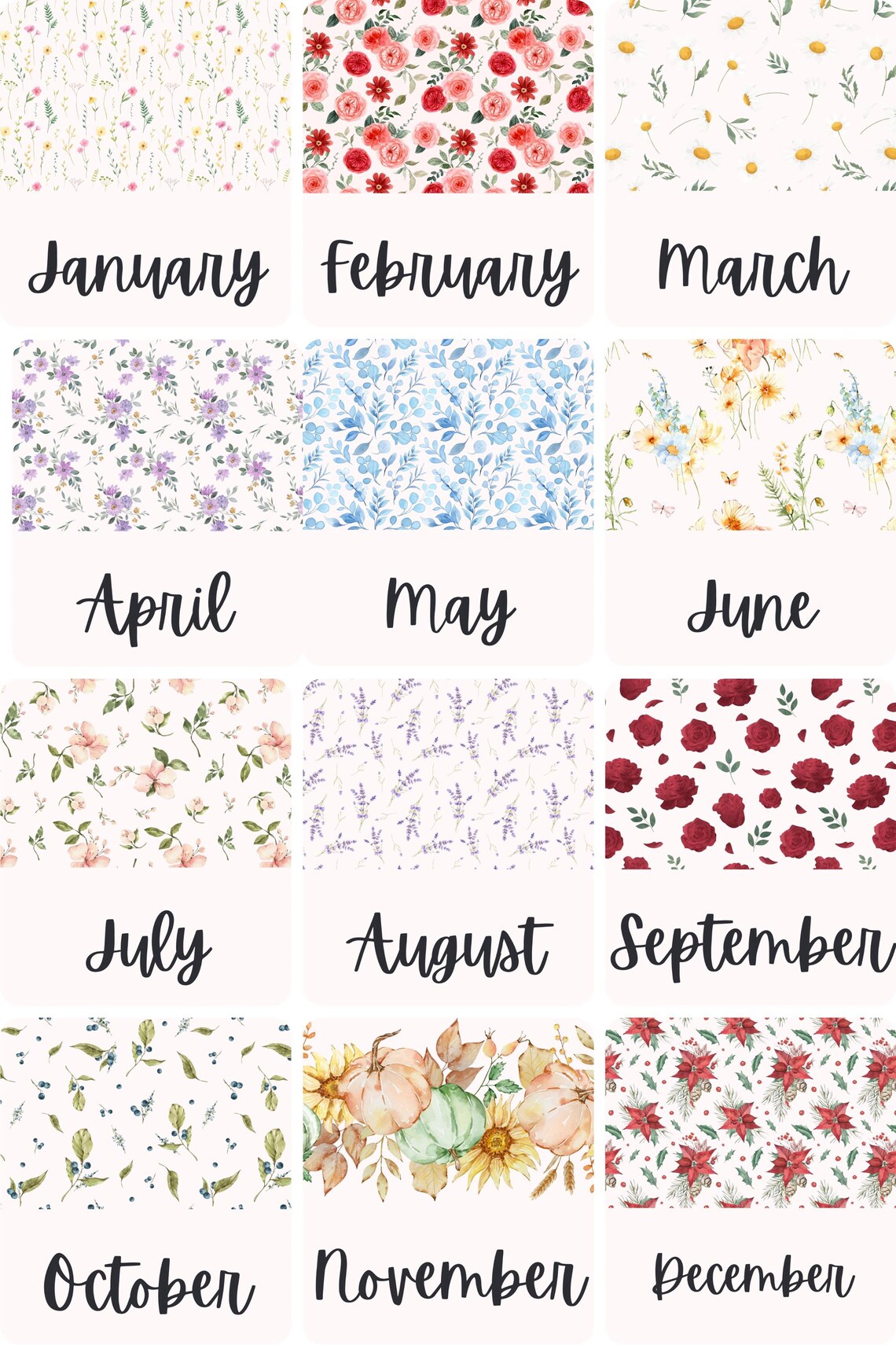 Floral 2025 Printable Calendar, Watercolor Flower Monthly Planner - Etsy