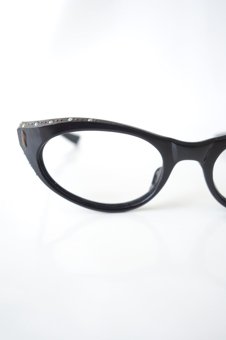 Jet Black Rhinestone Cat Eye Glasses 1950s Cateye Eyeglass Etsy