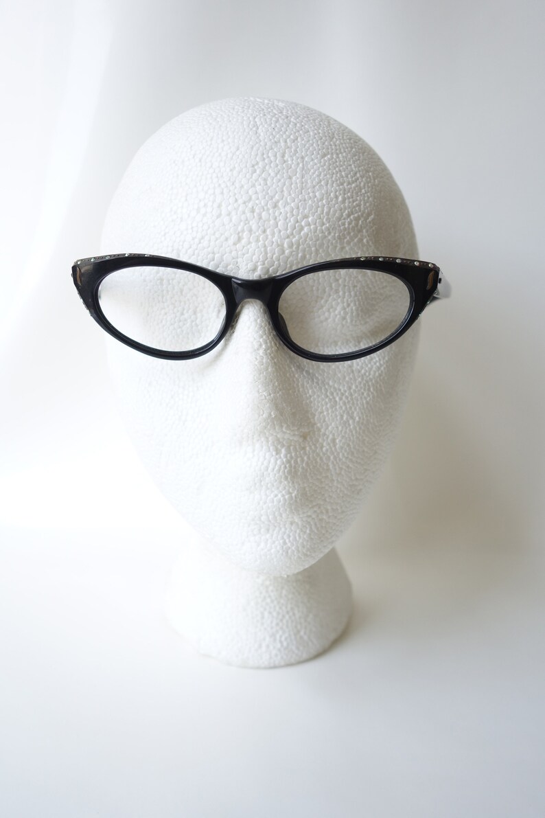 Jet Black Rhinestone Cat Eye Glasses 1950s Cateye Eyeglass Etsy