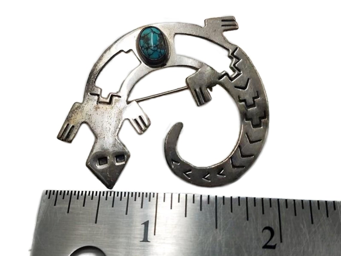 Joe Delgarito Navajo Dine Sterling Turquoise Lizard Pin - Etsy