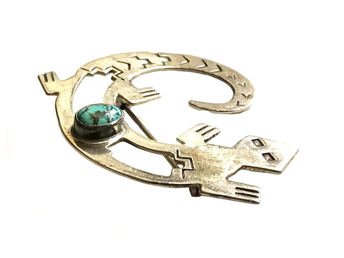 Joe Delgarito Navajo Dine Sterling Turquoise Lizard Pin - Etsy