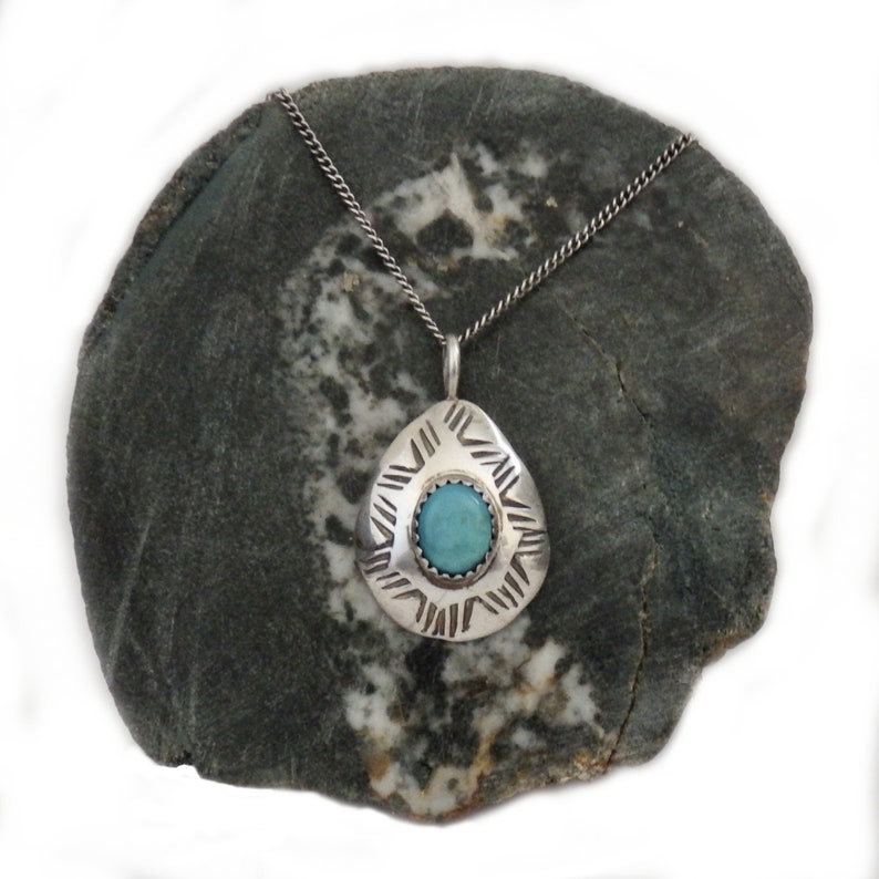 Tommy Singer Navajo Tooled Sterling Silver Turquoise Pendant - Etsy