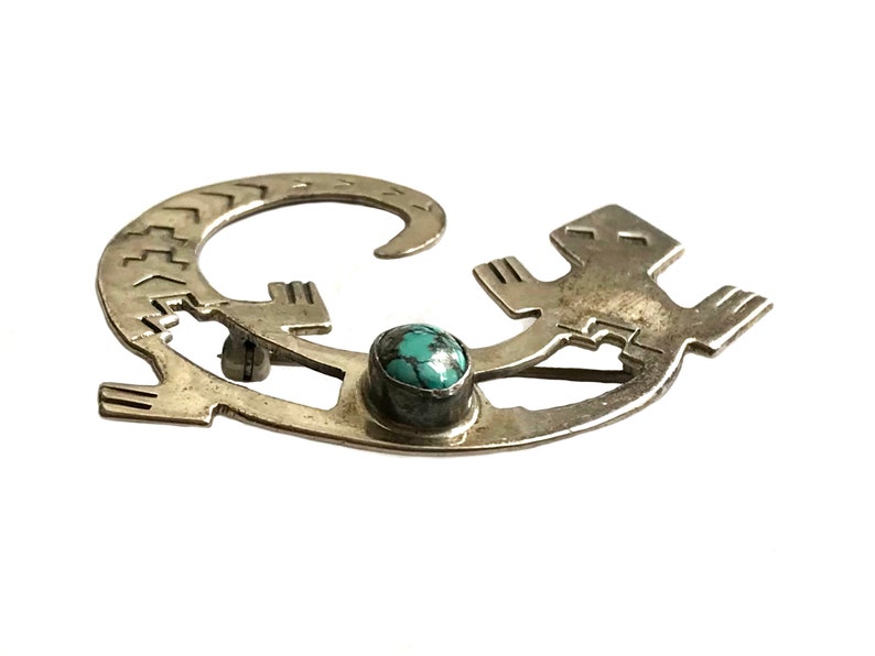 Joe Delgarito Navajo Dine Sterling Turquoise Lizard Pin - Etsy