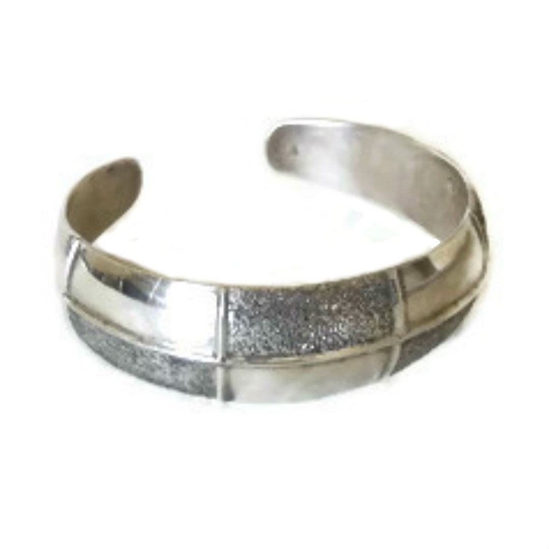 950 Fine Silver Open Cuff Bracelet Block Design - Etsy België