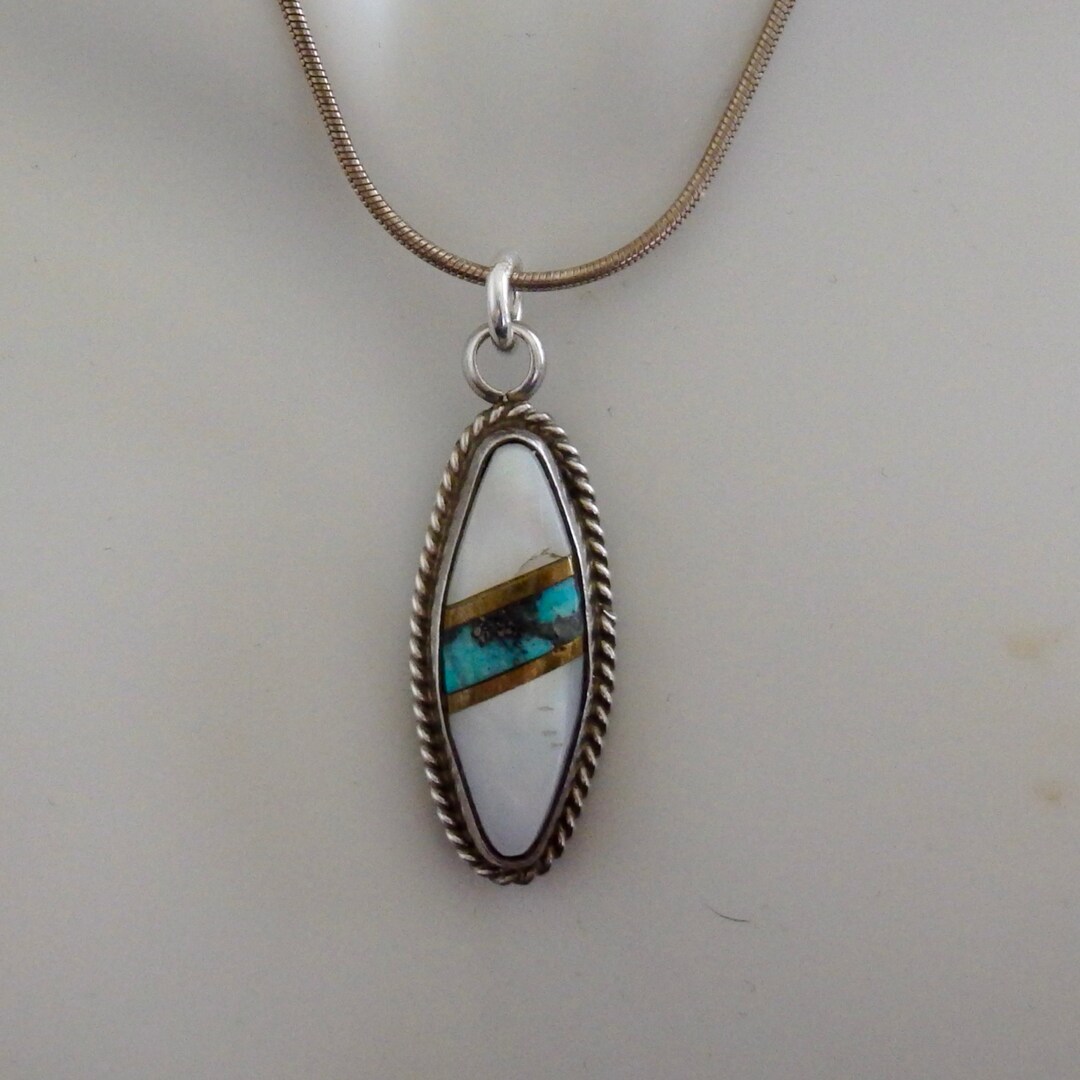Hopi Sterling Silver Inlay Pendant, Signed - Etsy