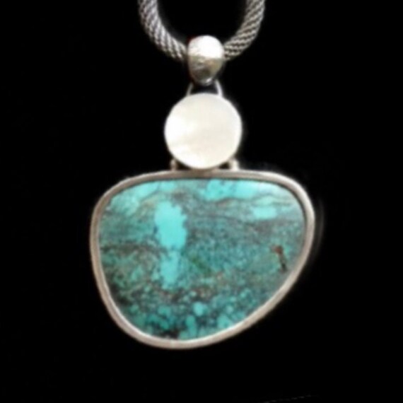 Sterling Silver Stacked Turquoise/MOP Pendant - Gem