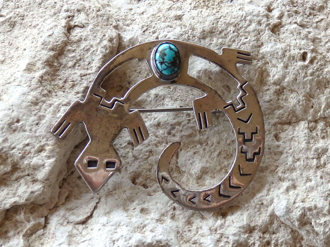 Joe Delgarito Navajo Dine Sterling Turquoise Lizard Pin - Etsy
