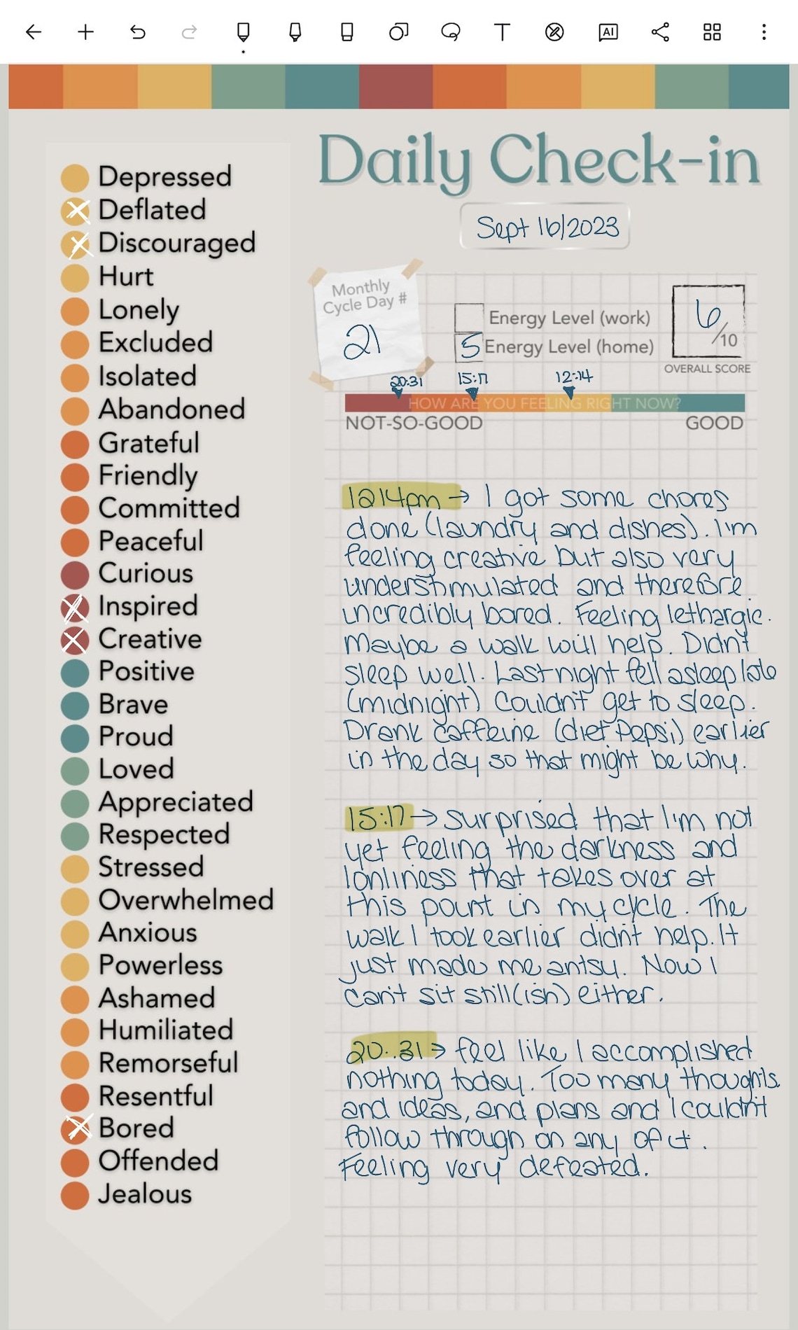 Daily Check-in Page / Emotions Energy Check-in 2 Pages - Etsy