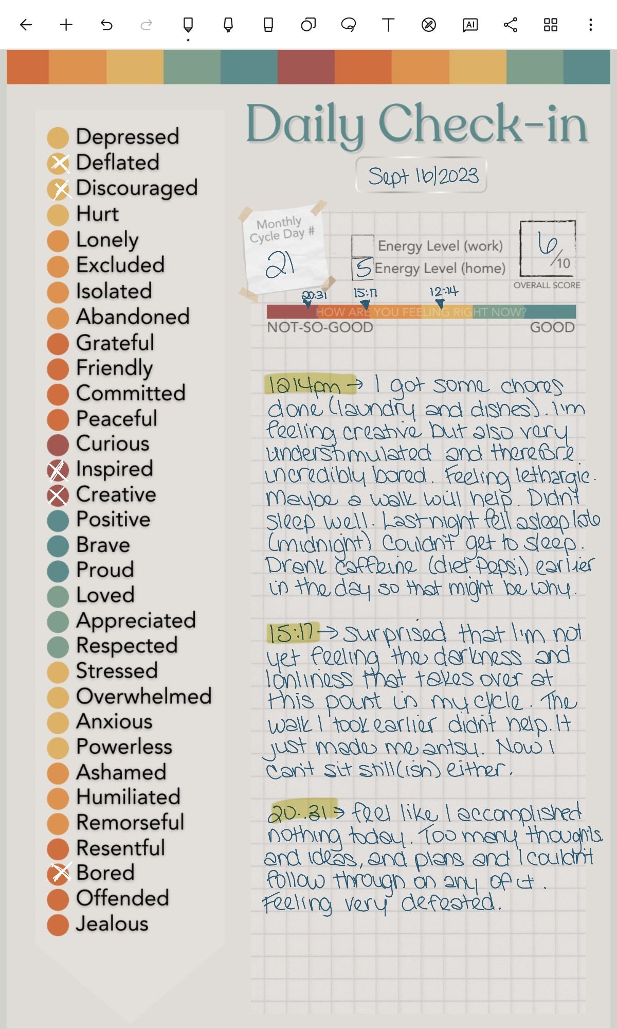 Daily Check-in Page / Emotions Energy Check-in 2 Pages - Etsy