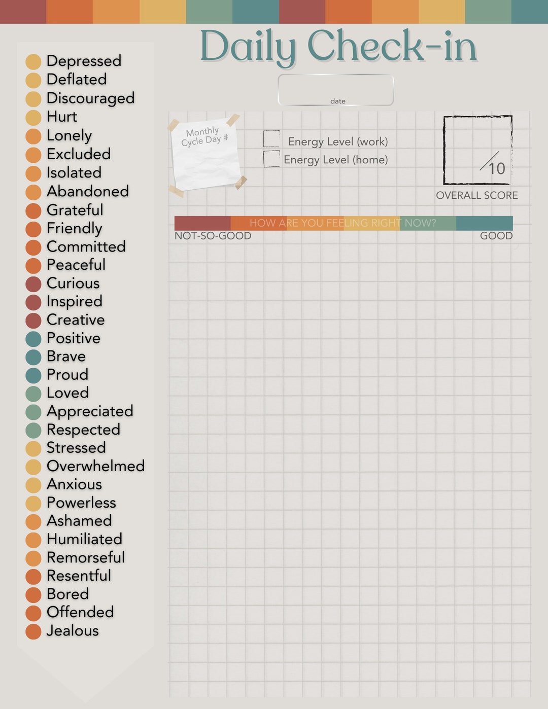 Daily Check-in Page / Emotions Energy Check-in 2 Pages - Etsy