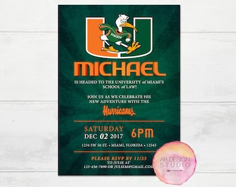 Miami Hurricanes Party Invitation University of Miami | Etsy