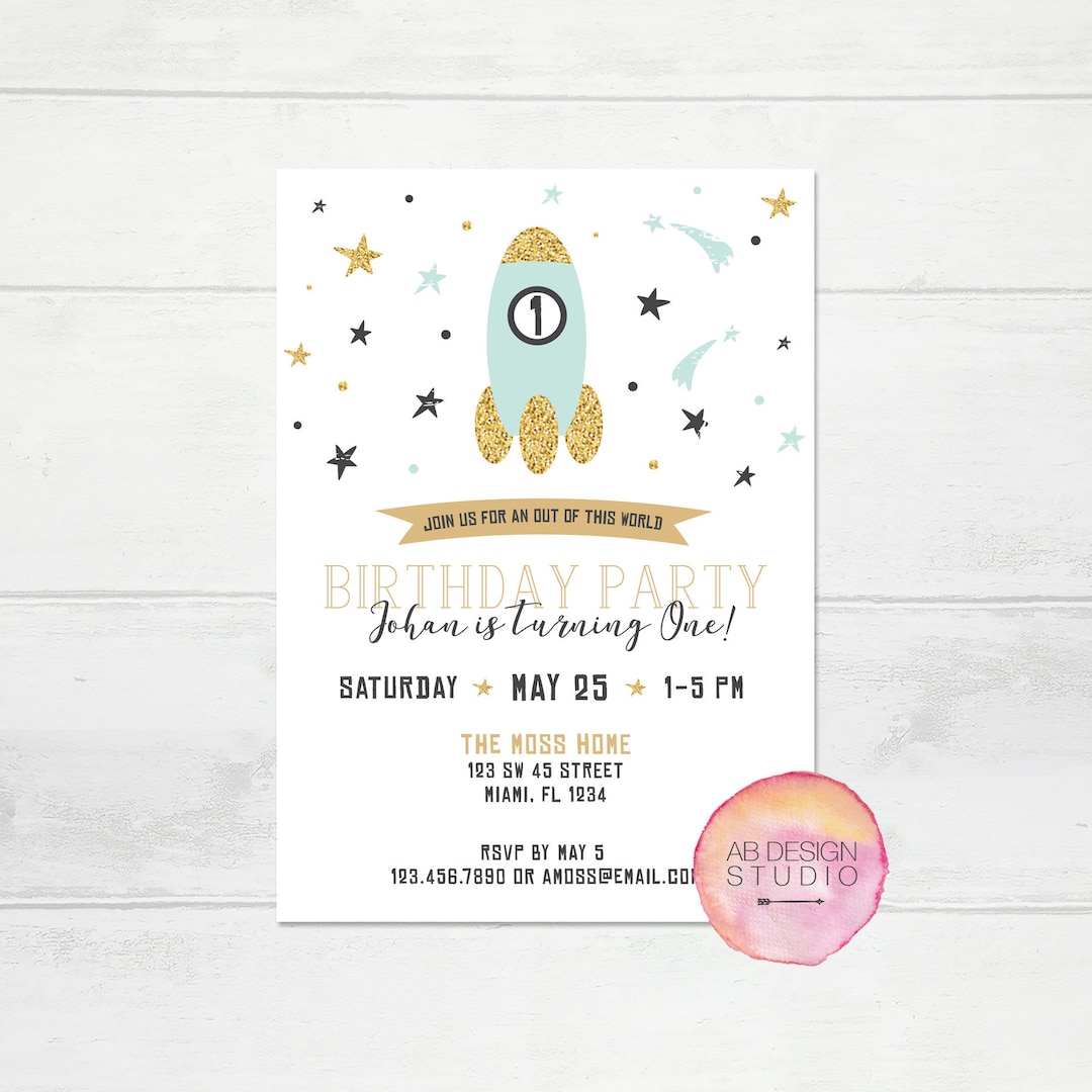 Space Birthday Party Invitation, Spaceship Invitation, Outer Space ...
