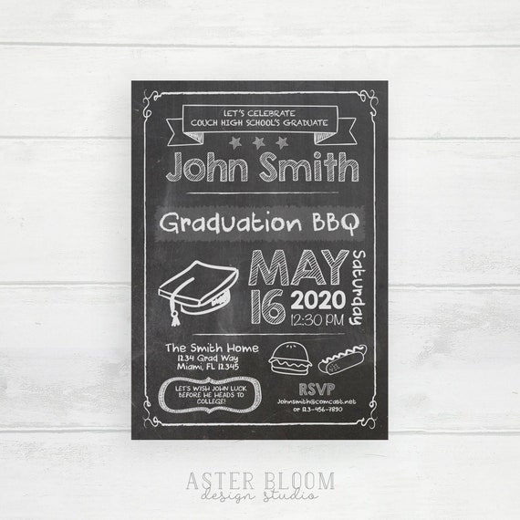 Graduation BBQ Invitations, Chalkboard Graduation Invitation, Grad ...