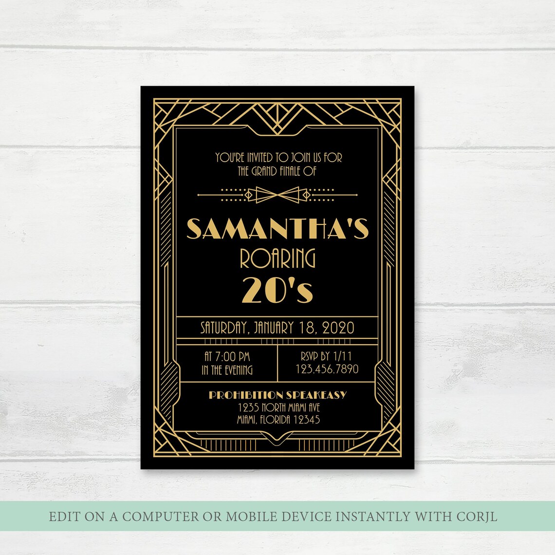 Art Deco Invitation Template Speakeasy Party Editable Invite - Etsy